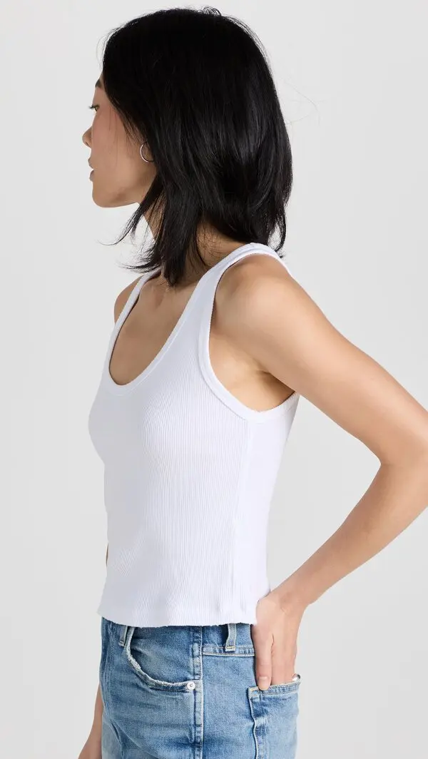 AMO Crop Ribbed Tank - White