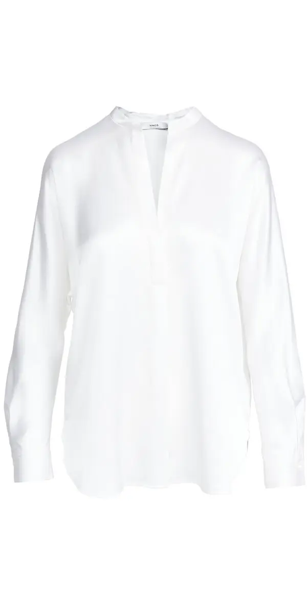 Vince Band Collar Silk Blouse