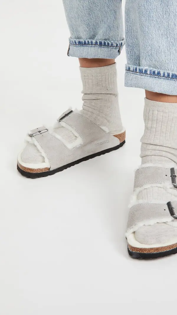 BIRKENSTOCK Arizona Shearling Sandals - Stone Coin/natural