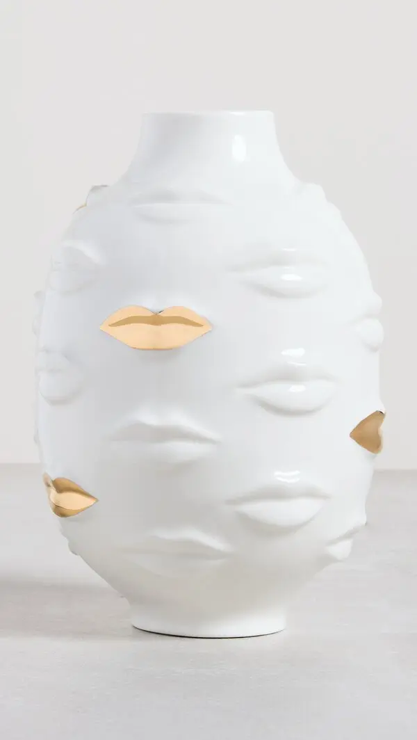 Jonathan Adler Gilded Gala Round Vase - White/gold