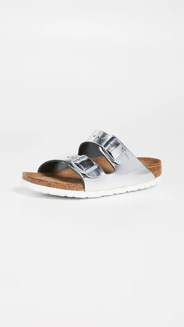 BIRKENSTOCK Arizona Soft Footbed Sandals - Metallic Silver