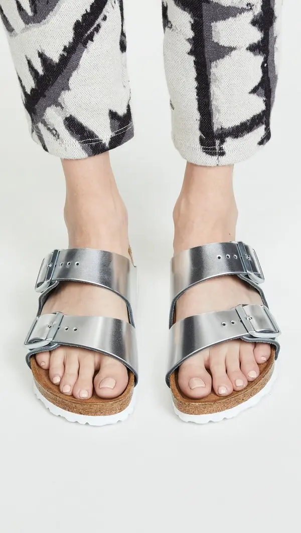 BIRKENSTOCK Arizona Soft Footbed Sandals - Metallic Silver