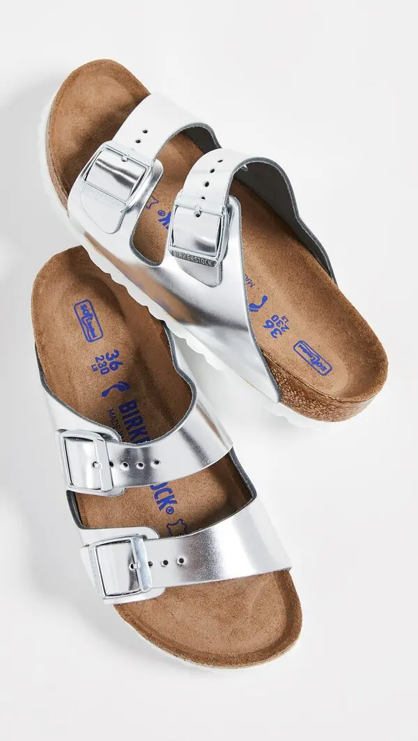 BIRKENSTOCK Arizona Soft Footbed Sandals - Metallic Silver