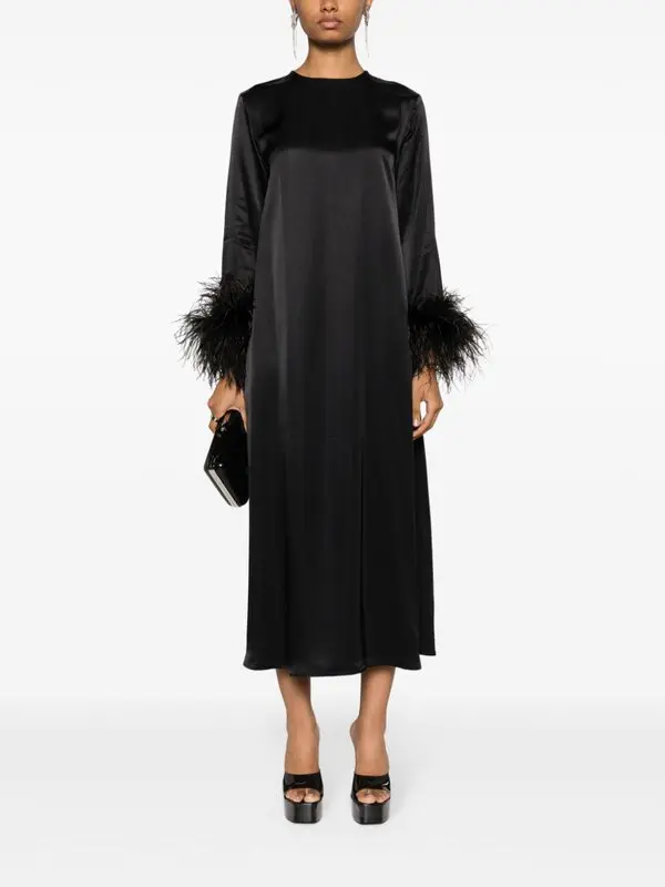 Sleeper Suzi Feather-cuffs Maxi Dress - Black