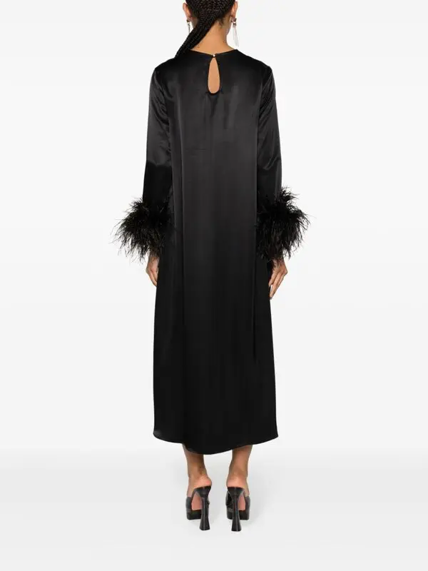 Sleeper Suzi Feather-cuffs Maxi Dress - Black