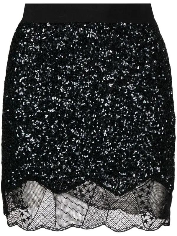 Zadig&Voltaire Sequin-embellished Skirt With Lace Trim - Black