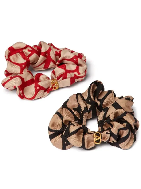 Valentino Garavani Toile Iconographe Silk Scrunchies - Neutrals