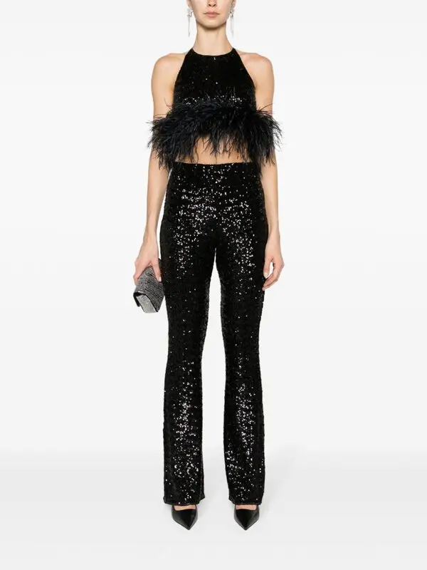 Oseree Sequin-embellished Trousers - Black