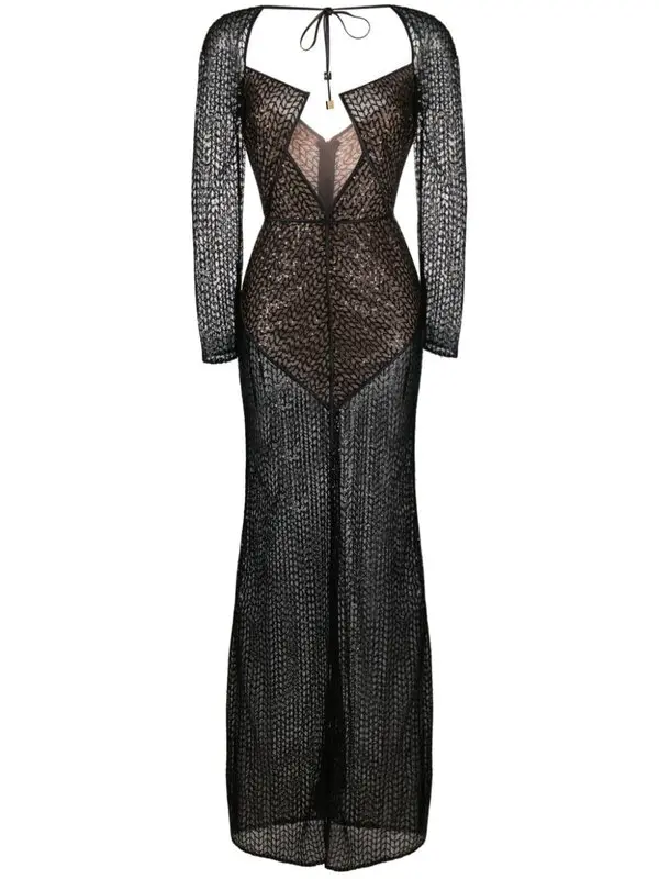 Elisabetta Franchi Square-neck Sequinned Maxi Dress - Black