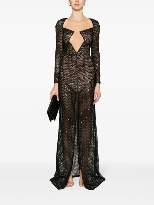 Elisabetta Franchi Square-neck Sequinned Maxi Dress