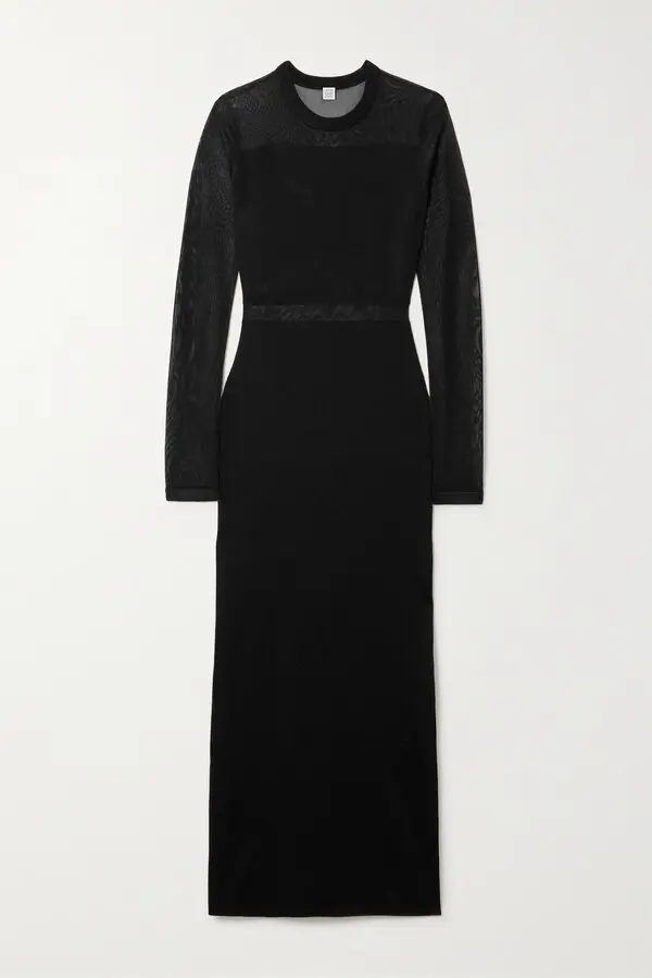 TOTEME Mesh-paneled Knitted Maxi Dress