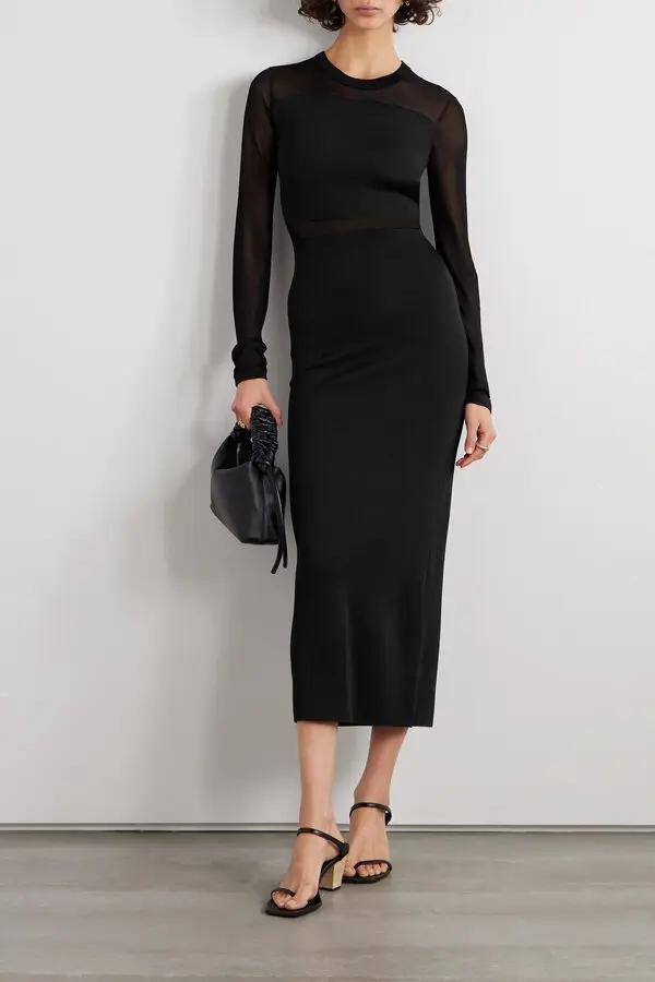 TOTEME Mesh-paneled Knitted Maxi Dress