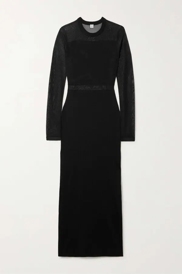 TOTEME Mesh-paneled Knitted Maxi Dress