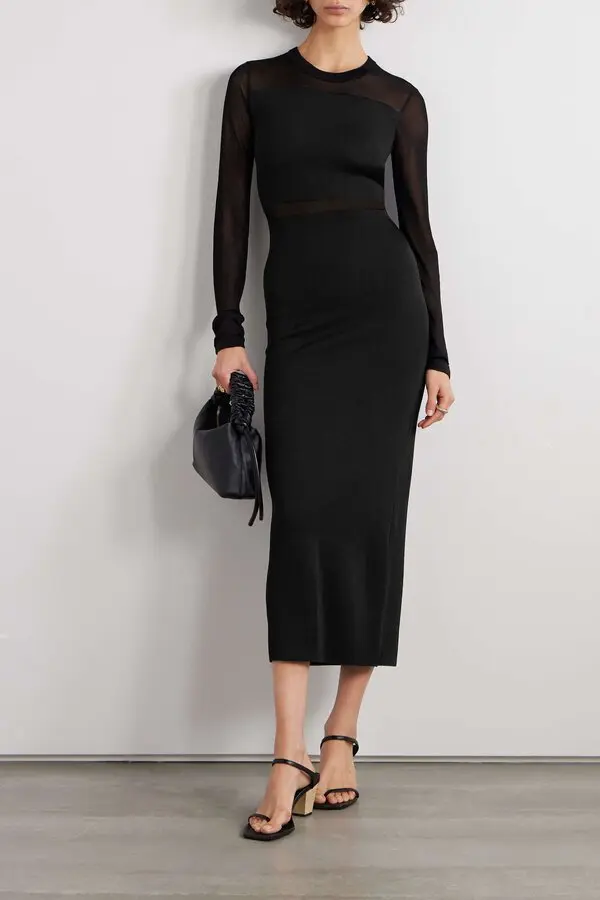 TOTEME Mesh-paneled Knitted Maxi Dress