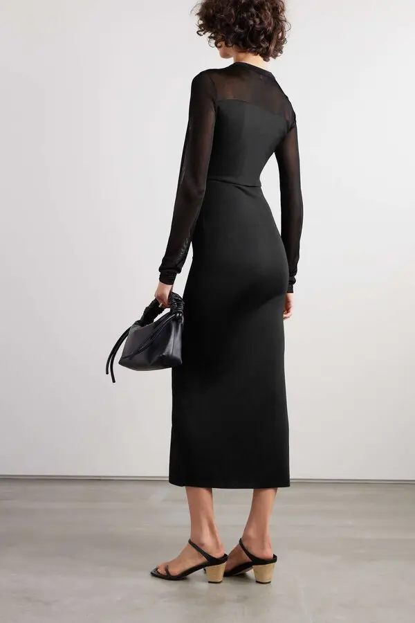 TOTEME Mesh-paneled Knitted Maxi Dress