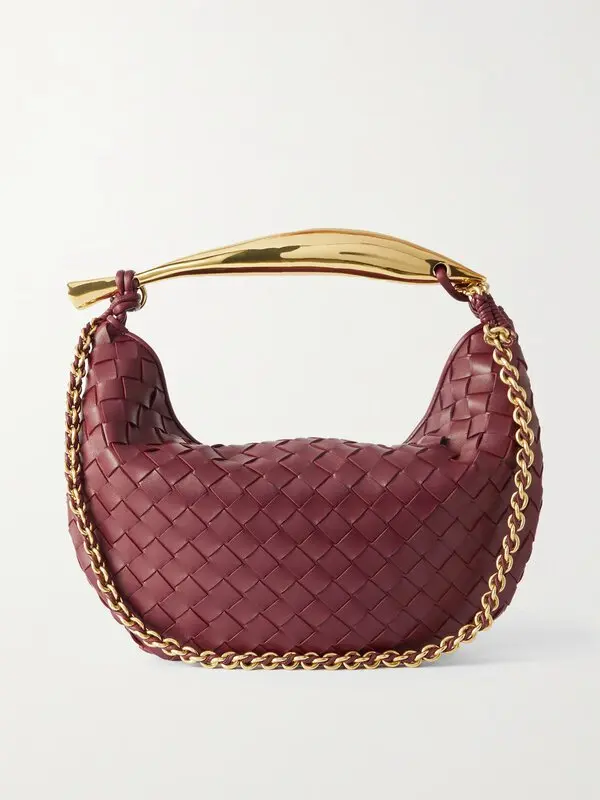 Bottega Veneta Sardine Small Intrecciato Leather Shoulder Bag - Burgundy