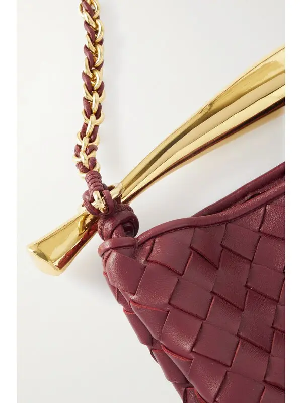 Bottega Veneta Sardine Small Intrecciato Leather Shoulder Bag - Burgundy