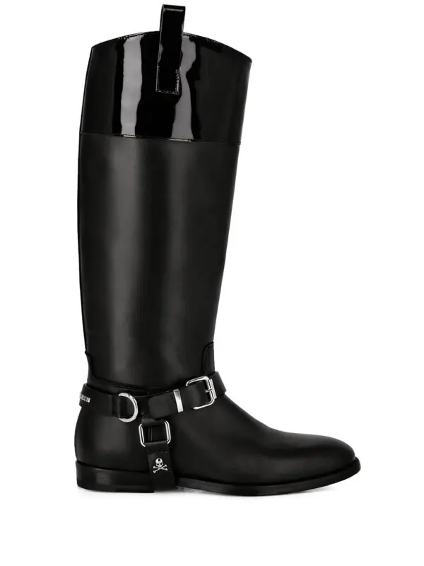 Philipp Plein Buckled Leather Knee-high Boots