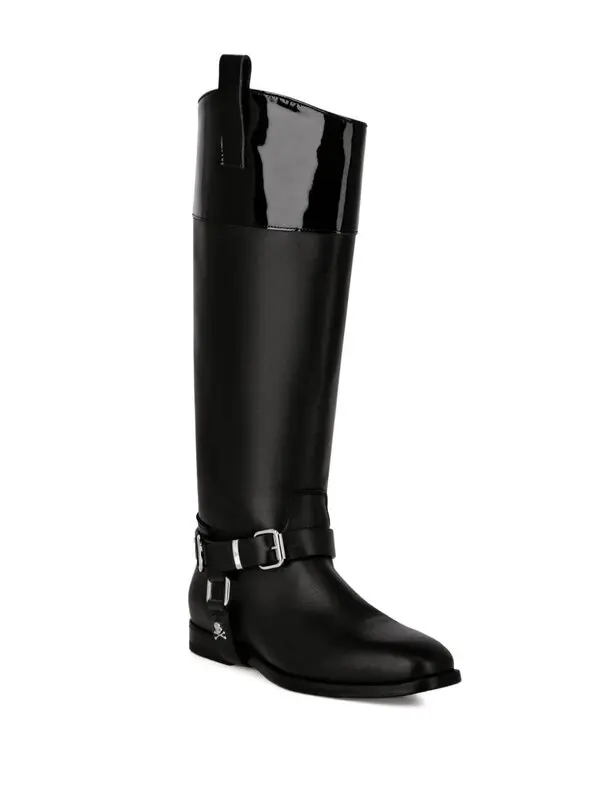 Philipp Plein Buckled Leather Knee-high Boots