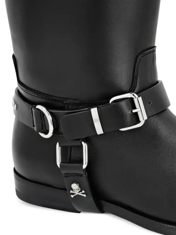 Philipp Plein Buckled Leather Knee-high Boots