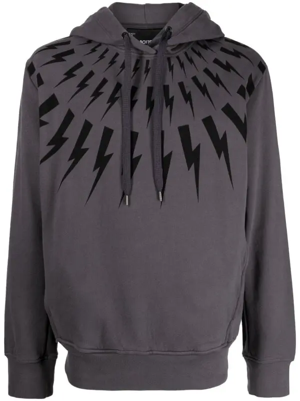 Neil Barrett Thunderbolt Print Cotton Hoodie - Grey