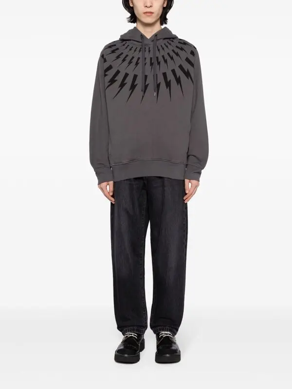 Neil Barrett Thunderbolt Print Cotton Hoodie - Grey
