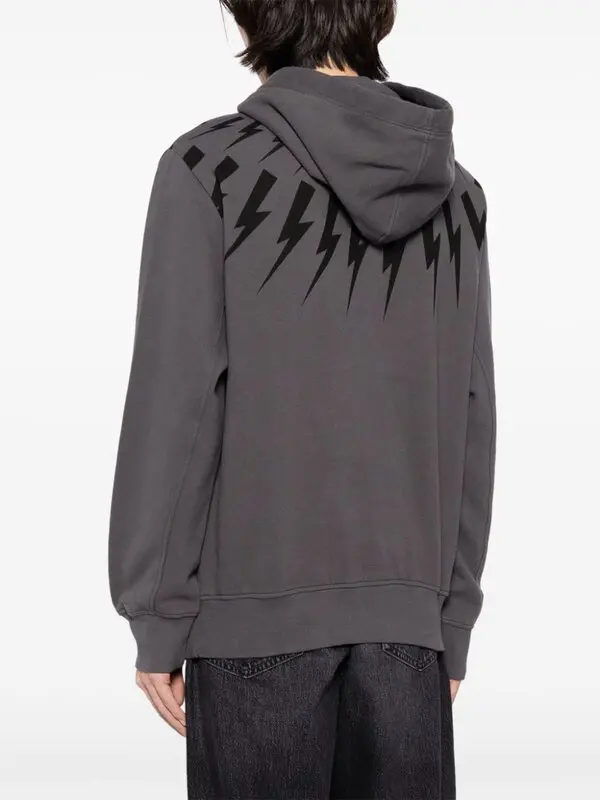 Neil Barrett Thunderbolt Print Cotton Hoodie - Grey