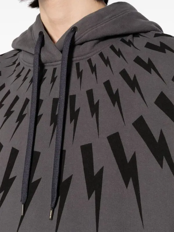 Neil Barrett Thunderbolt Print Cotton Hoodie - Grey