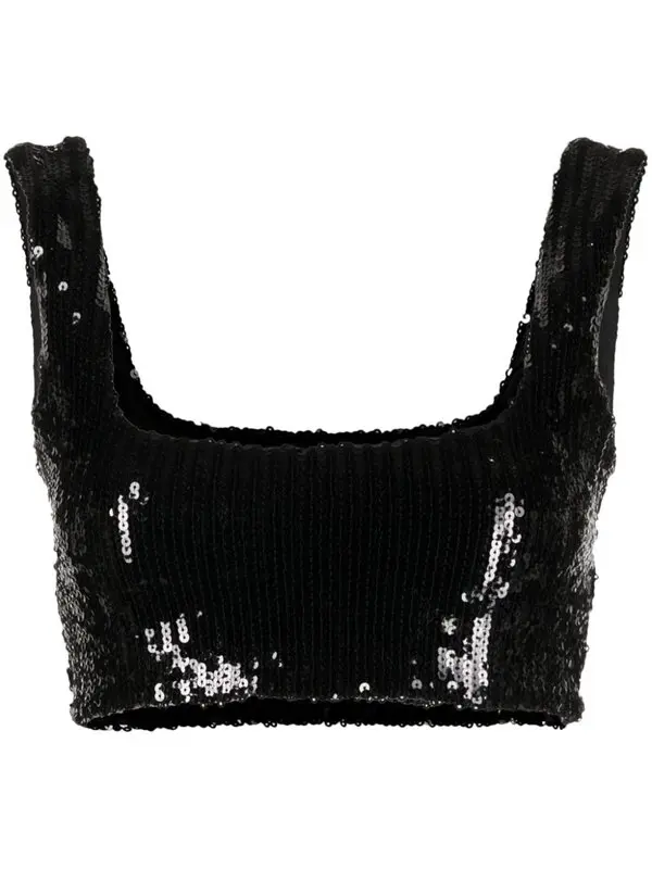Galvan Sequin Embellished Crop Top - Black