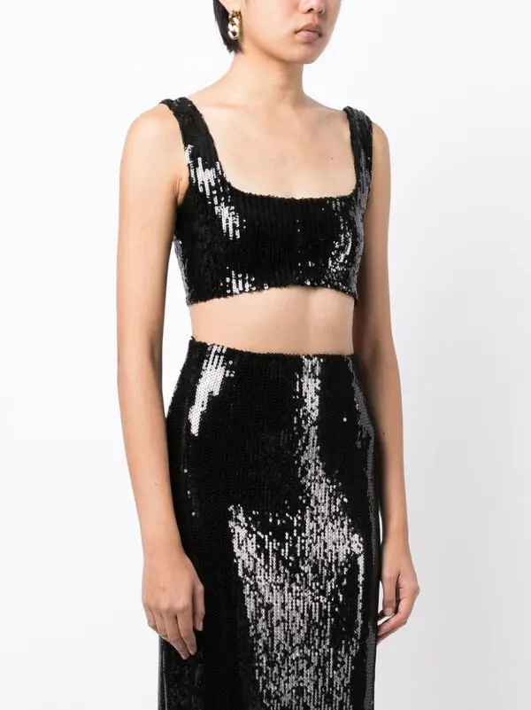 Galvan Sequin Embellished Crop Top - Black