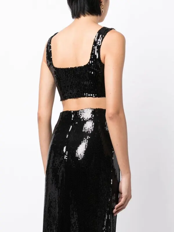 Galvan Sequin Embellished Crop Top - Black