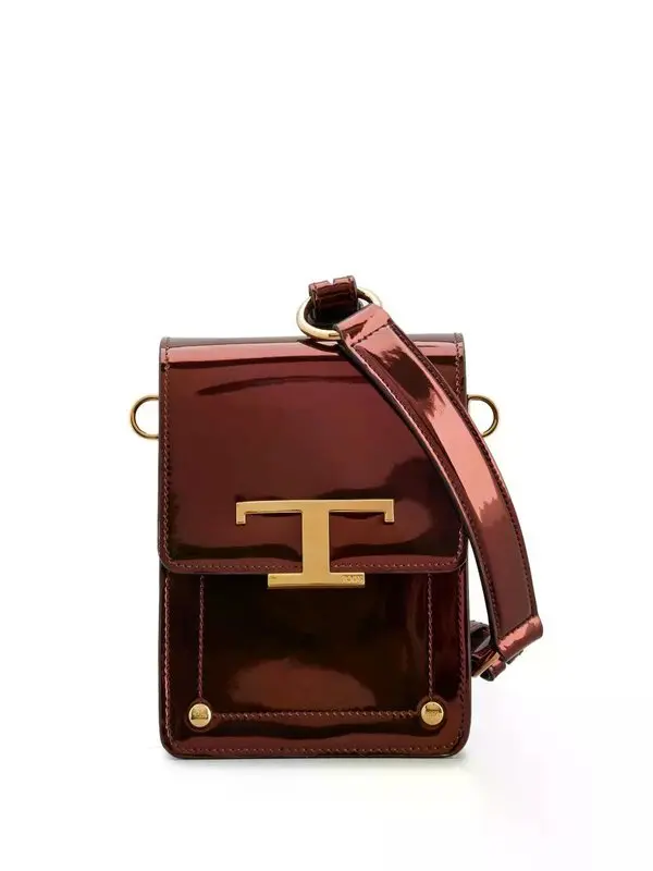 TOD'S T Timeless Patent Crossbody Bag - Brown