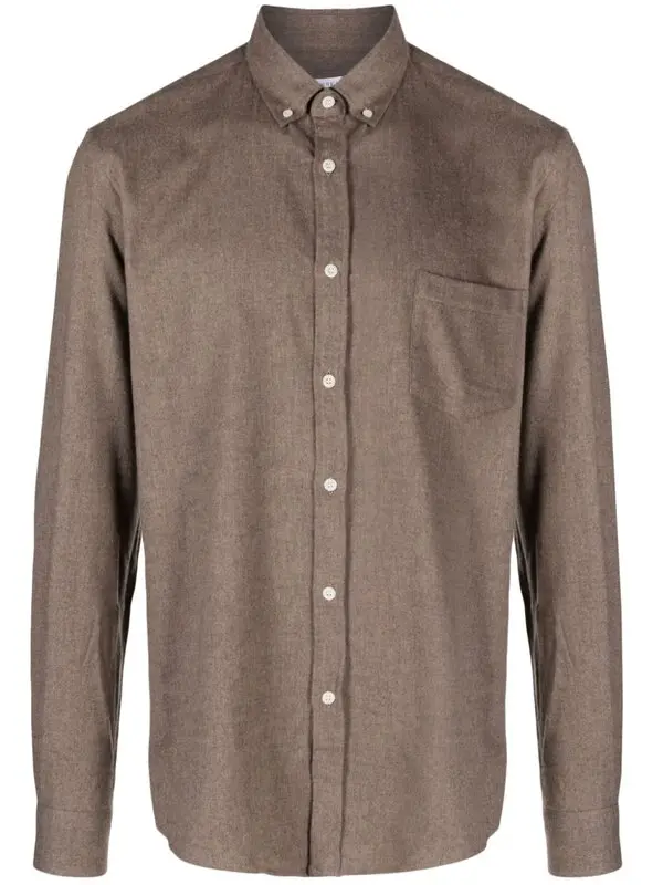 Sunspel Flannel Cotton Shirt - Brown