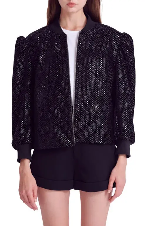 Endless Rose Sequin Velvet Bomber Jacket Black Editorialist