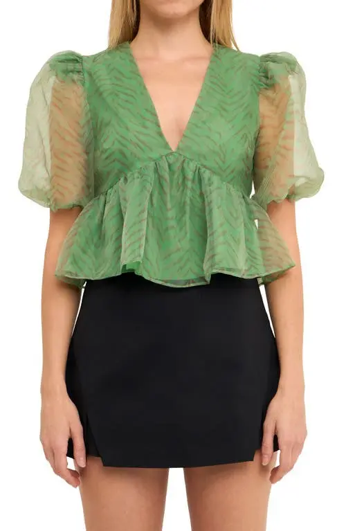 Endless Rose Zebra Print Puff Sleeve Top