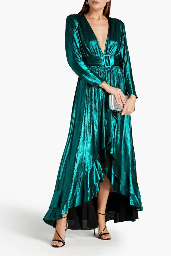Retrofete Wayne Metallic Jersey Maxi Wrap Dress In Emerald - 80% Off |  Editorialist