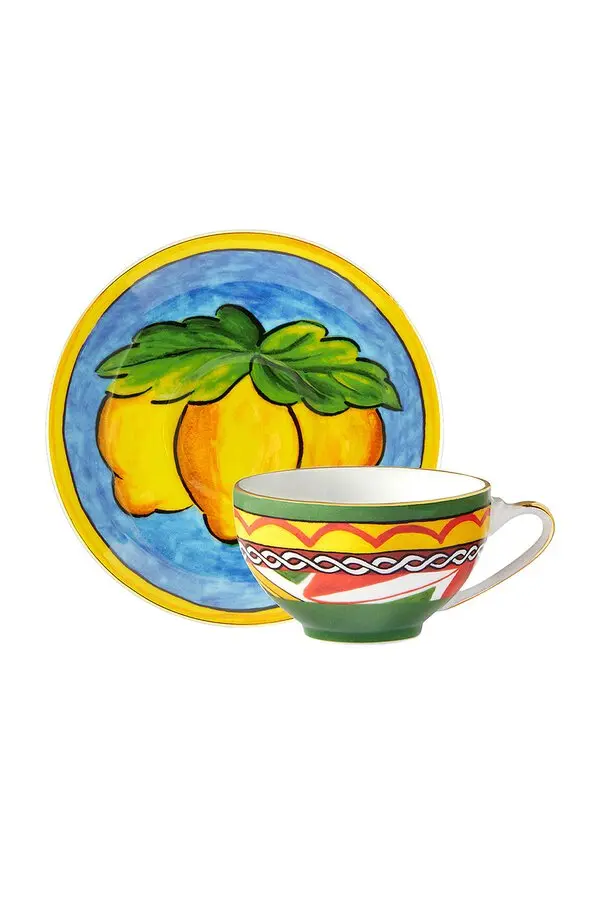 DOLCE & GABBANA CASA Carretto Lemon Espresso Cup And Saucer Set In Yellow - Multi
