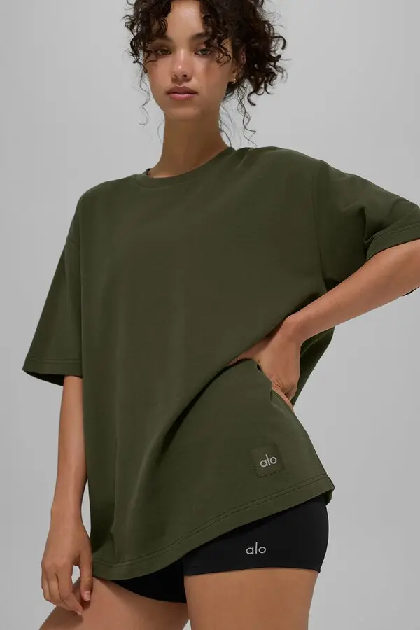 Alo Yoga Double Take Short Sleeve Top - Green Olive
