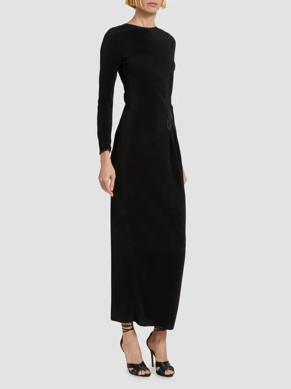 Giorgio Armani Embellished Pleated Jersey Gown - Black