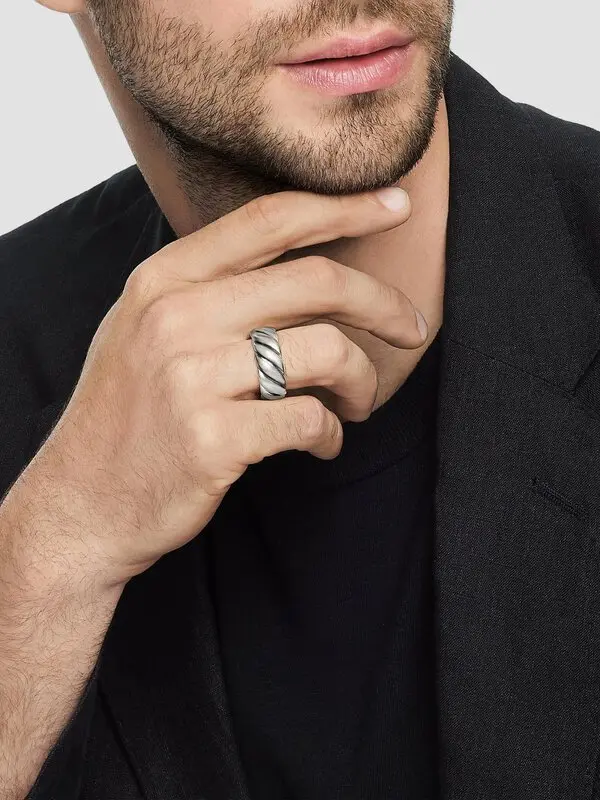 David Yurman Sculpted Cable Contour Band Ring In Sterling 9mm