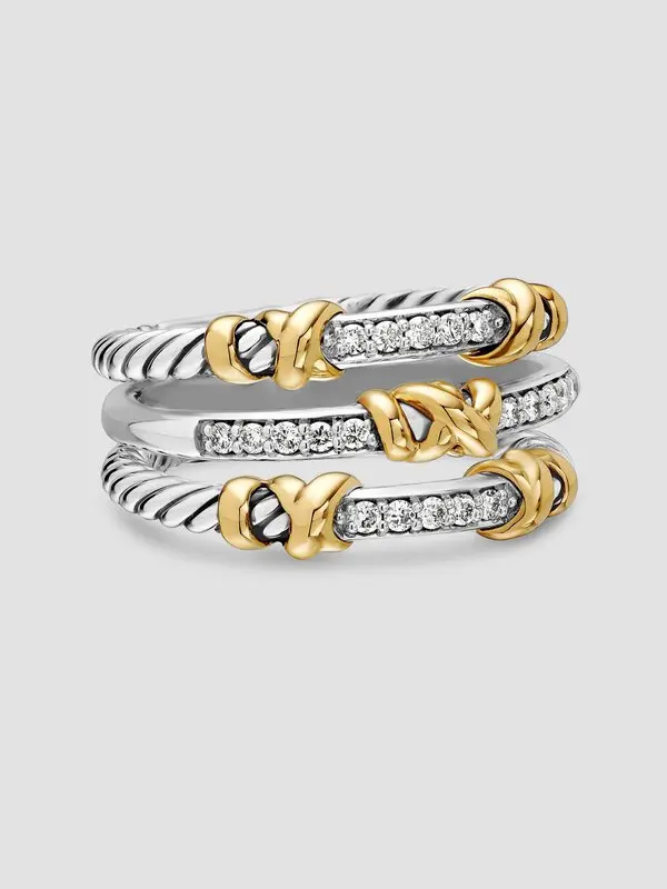 David Yurman Petite Helena Wrap Three Row Ring Sterling With 18k Yellow Gold And Diamonds - Silver