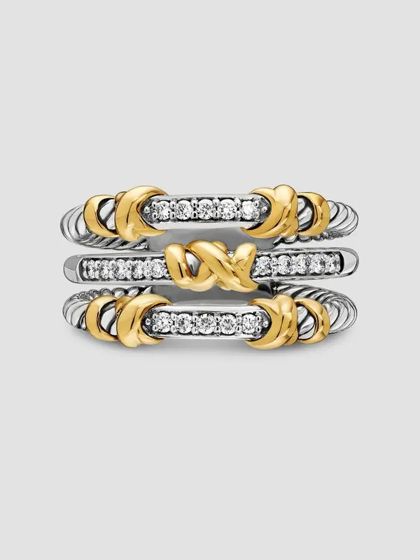 David Yurman Petite Helena Wrap Three Row Ring Sterling With 18k Yellow Gold And Diamonds