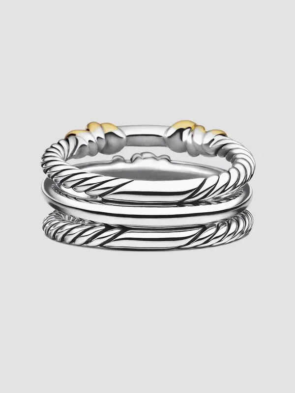 David Yurman Petite Helena Wrap Three Row Ring Sterling With 18k Yellow Gold And Diamonds