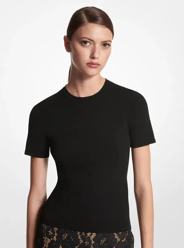 Michael Kors Stretch Viscose Short-sleeve Sweater - Black