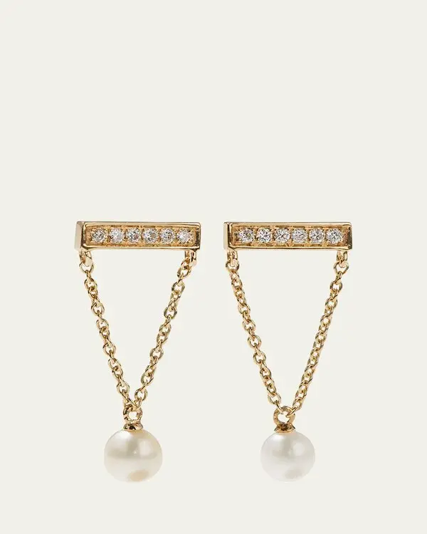 SYDNEY EVAN 14k Diamond Bar & Pearl Dangle Earrings - Gold