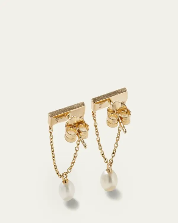 SYDNEY EVAN 14k Diamond Bar & Pearl Dangle Earrings