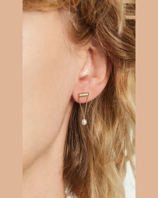 SYDNEY EVAN 14k Diamond Bar & Pearl Dangle Earrings