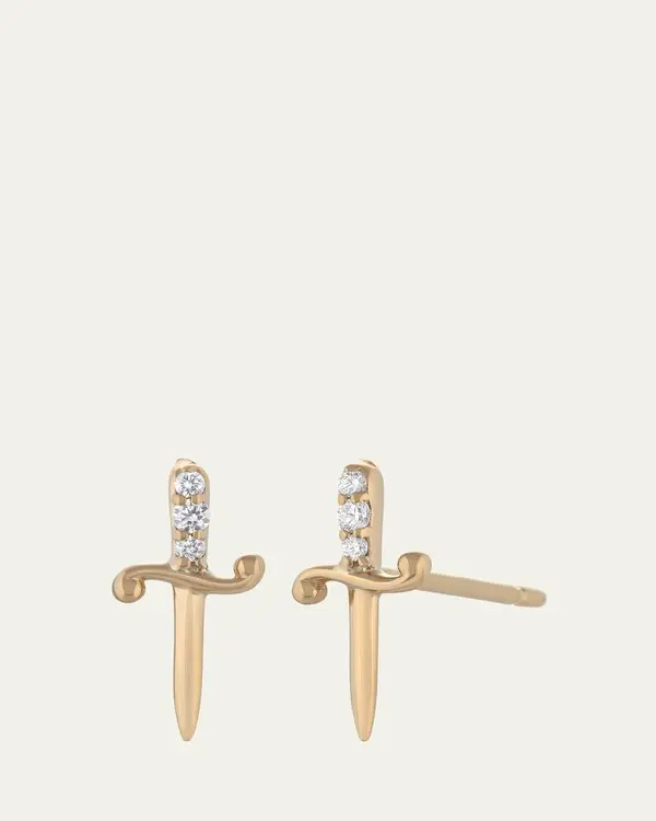 MAURA GREEN JEWELRY 14k Yellow Dagger Stud Earrings With Diamonds - Gold