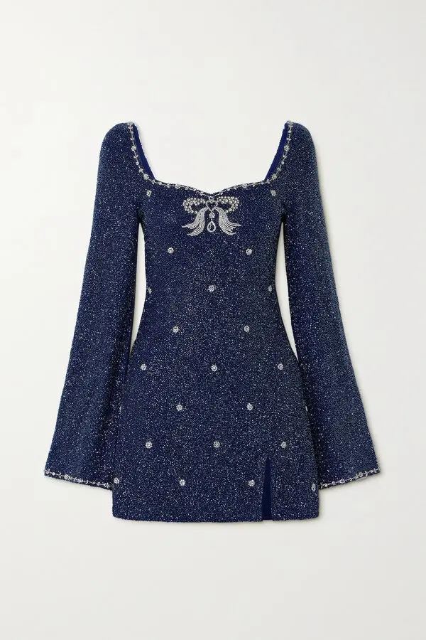 Clio Peppiatt Pendant Embellished Stretch-Mesh Mini Dress In Blue - 30% Off  | Editorialist
