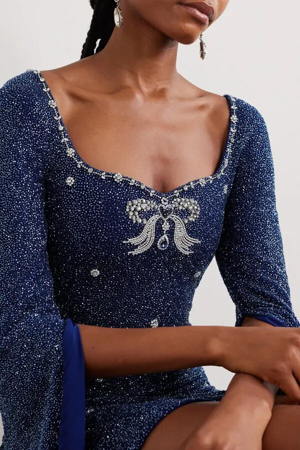 Clio Peppiatt Pendant Embellished Stretch-Mesh Mini Dress In Blue - 30% Off  | Editorialist